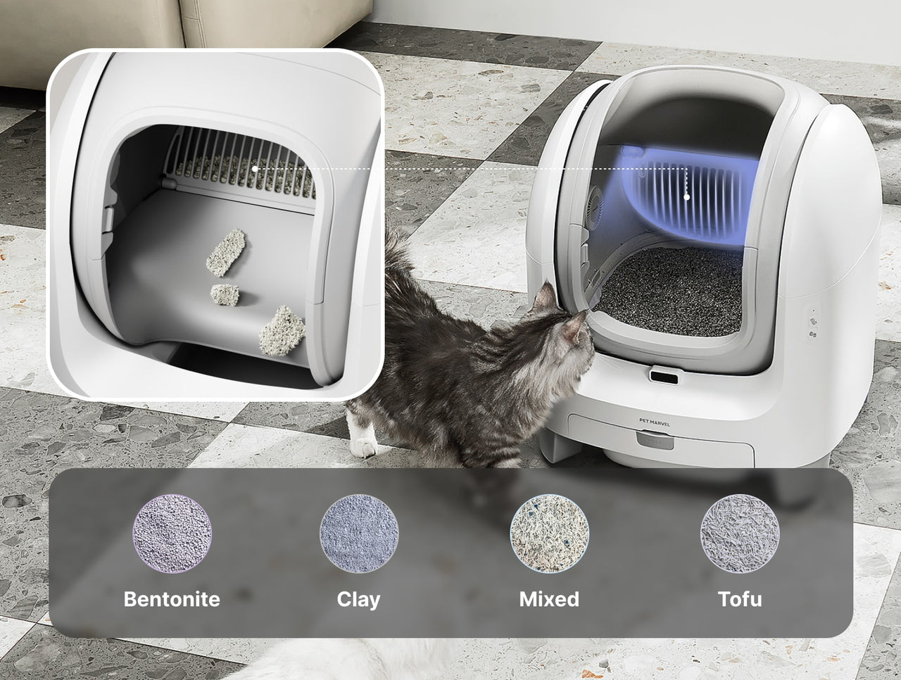 PET MARVEL C1 Open Top Self Cleaning Cat Litter Box
