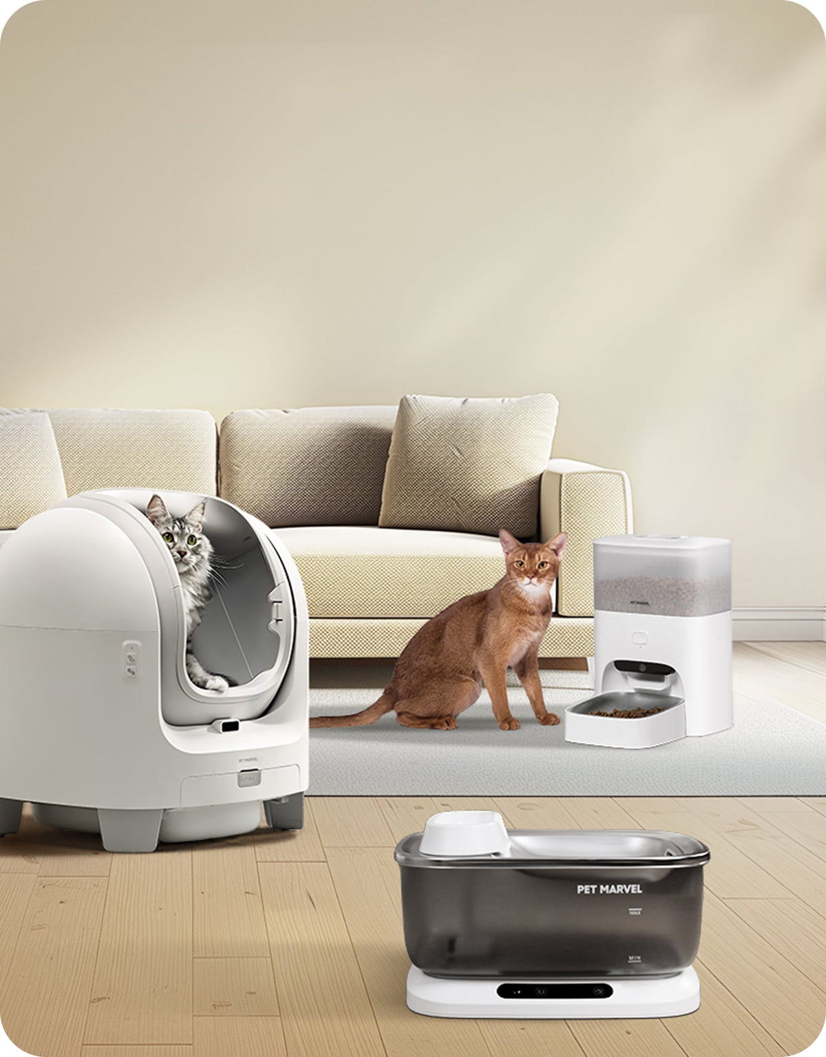 Self Cleaning Litter Box, Smart Feeder Fountain | PET MARVEL