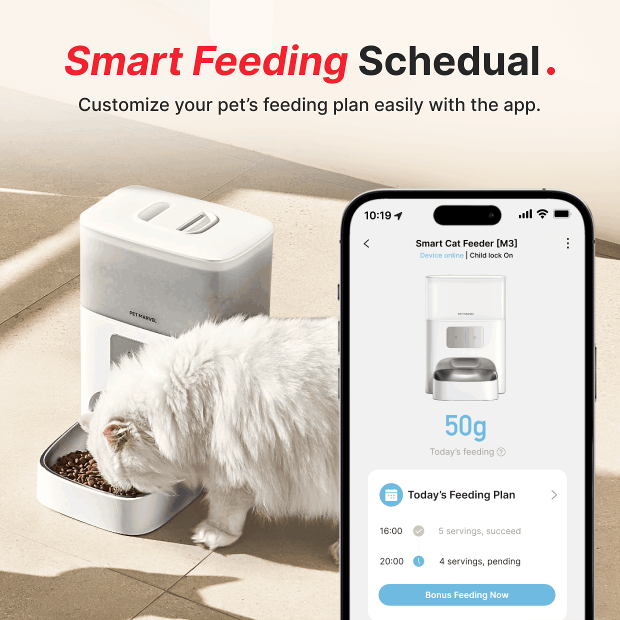 PET MARVEL M3 Smart Cat Feeder, Wifi Enabled App Control